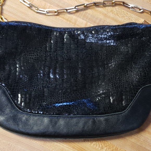 Cache | Bags | Cache Gold Chain Black Leather And Snake Print Bag ...